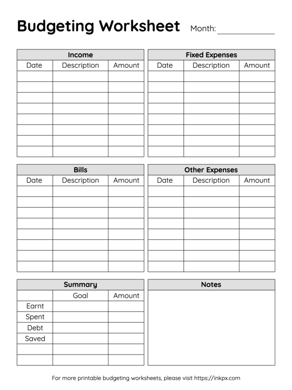 Free Printable Budgeting Worksheets In PDF PNG And JPG Formats InkPx