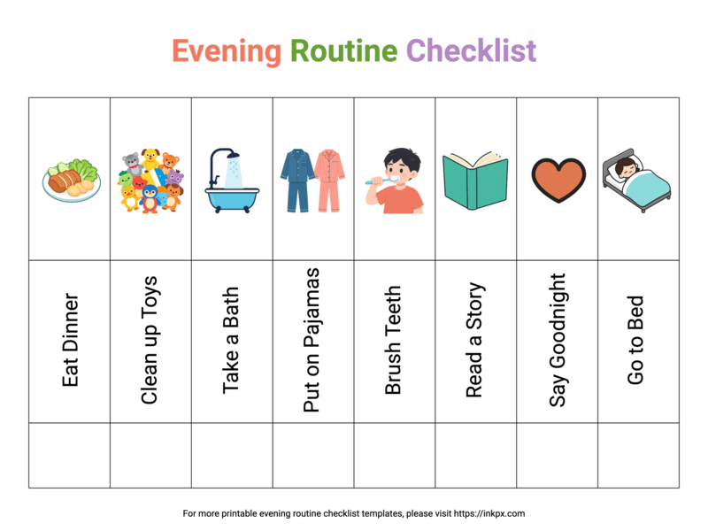 Free Printable Cute Evening Routine Checklist for Kids · InkPx