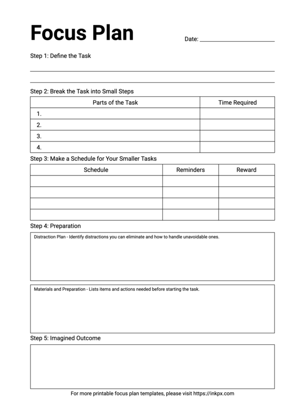 Free Printable Simple ADHD Focus Plan Template · InkPx