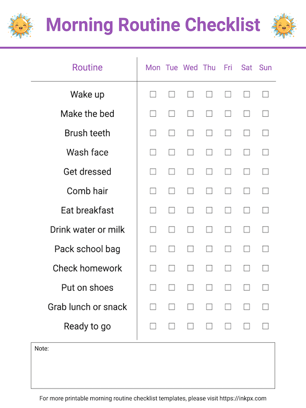Free Printable Colorful Minimalist Weekly Morning Routine Checklist for ...