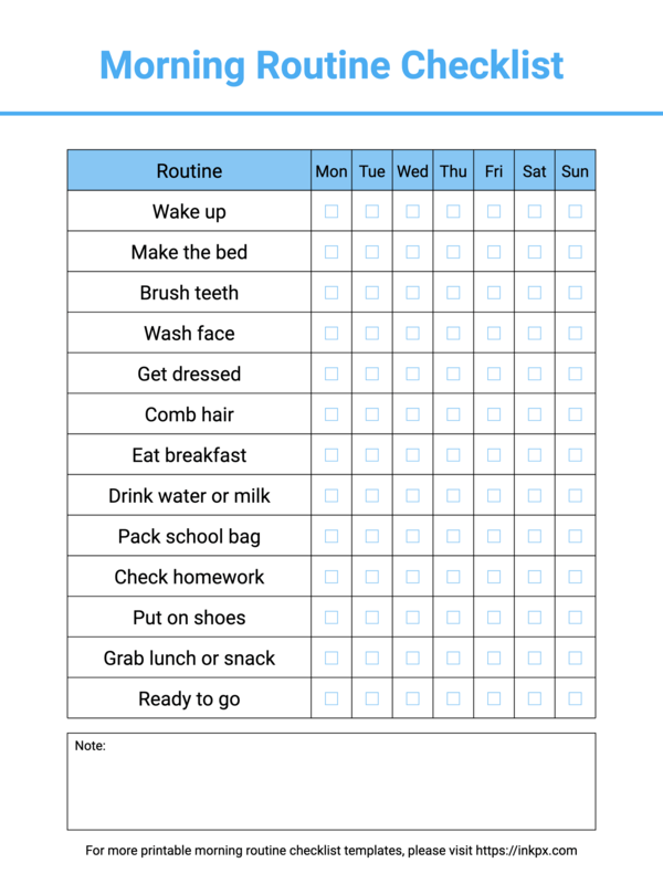 Free Printable Colorful Simple Weekly Morning Routine Checklist for ...