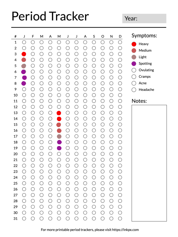 Printable Simple Checkbox Style Period Tracker InkPx