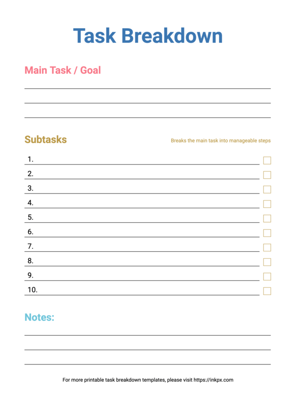 Free Printable Colorful Line Style Task Breakdown Templates · InkPx