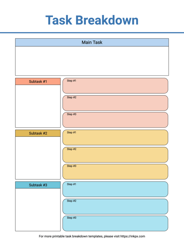 Free Printable Minimalist Colorful Task Breakdown Planner Template · InkPx