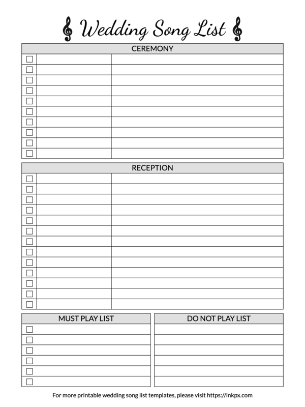 Wedding Song Playlist Template Wedding Song Playlist Template